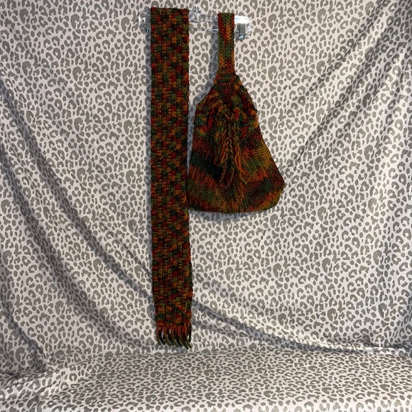 None | Bags | Hand Crochet Backpack With Drawstrings And Matching Scarf ...